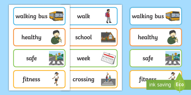 Let's all Walk to School Word Cards - road safety, health, Exercise, walk