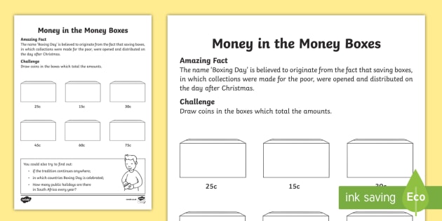 Money Boxes Worksheet / Worksheet
