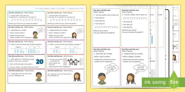 Year 1 One More and One Less Maths Mastery Challenge Sticky Labels