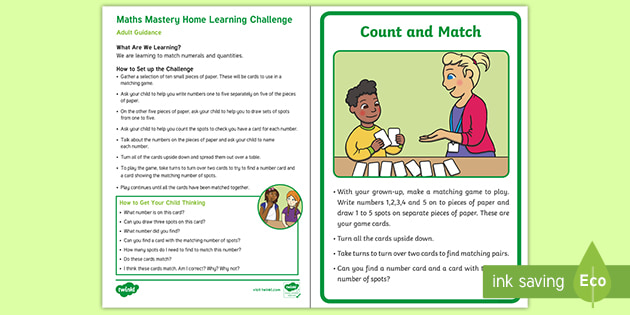 EYFS Maths Mastery Matching Numeral and Quantity Home Learning Challenge: EYFS Maths Mastery Matching Numeral and Quantity Home Learning Challenge: