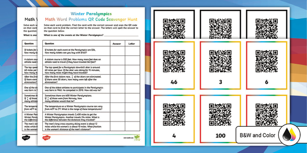 Winter Paralympics Math Word Problems QR Code Scavenger Hunt