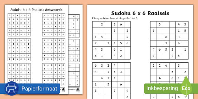 Sudoku 6 x 6 Raaisels (teacher made)