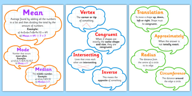 Maths Vocabulary Display Bubbles - maths vocabulary, numeracy