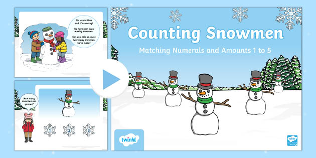 👉 Counting Snowmen Matching Numerals and Amounts 1 to 5 PowerPoint