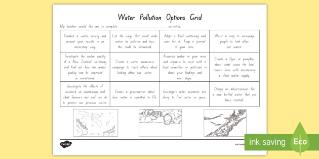 Water Pollution Topic Grid Activity (teacher made)