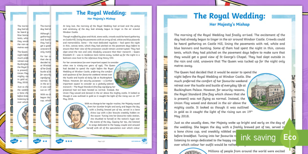 UKS2 The Royal Wedding: Her Majesty’s Mishap Story