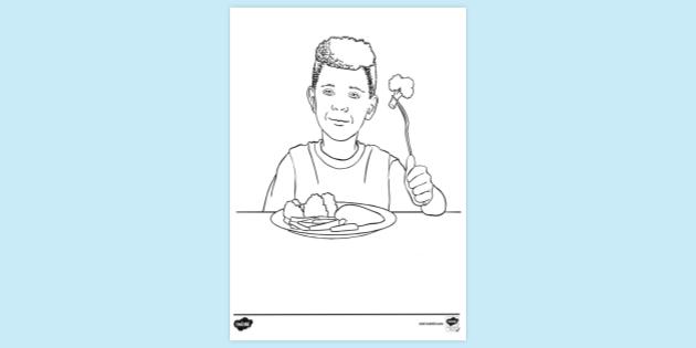 FREE! - Kids Eating Colouring Page - Primary Resources