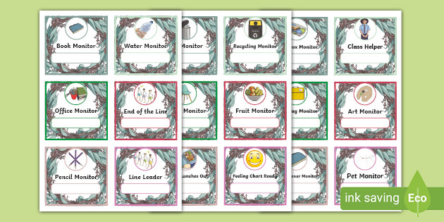 Eucalyptus Monitor and Job Cards (teacher made)