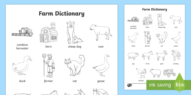 Farm Dictionary Colouring Sheet