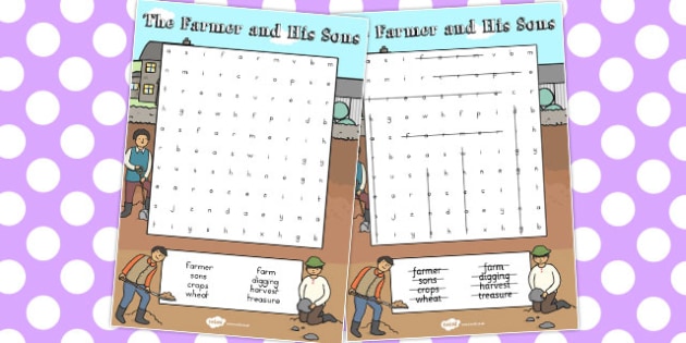 The Farmer and His Sons Wordsearch (teacher made)