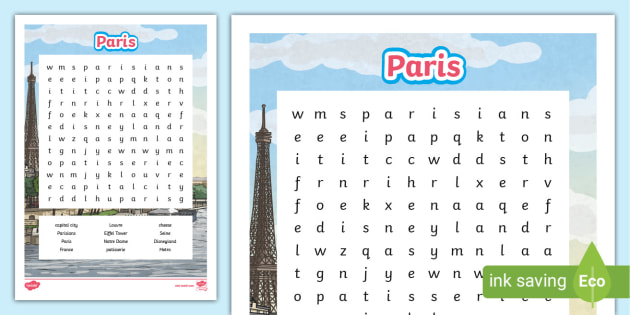 Eiffel Tower Word Search Puzzle