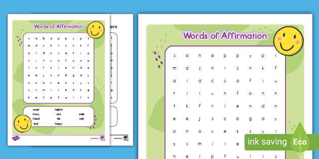 Primary Words of Affirmation Word Search (teacher made)