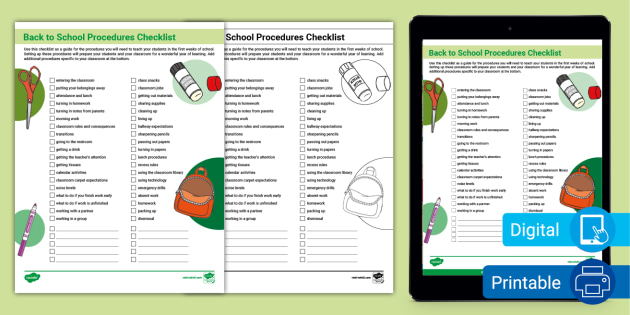 Back to School Procedures Teacher Checklist (teacher made)