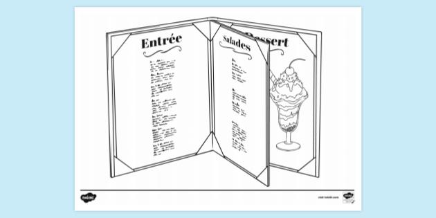 FREE! - French Menu from a Restaurant Colouring Sheet
