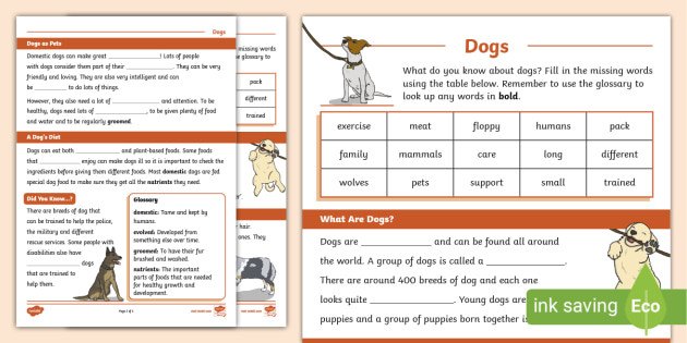 Dogs Cloze Activity,dogs (Teacher-Made)