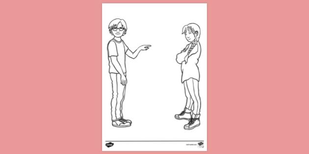 FREE! - Child Pointing at Girl Colouring Sheet | Colouring Sheets