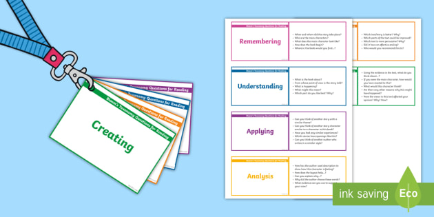 Lanyard Sized Bloom's Taxonomy Questions for Reading Cards