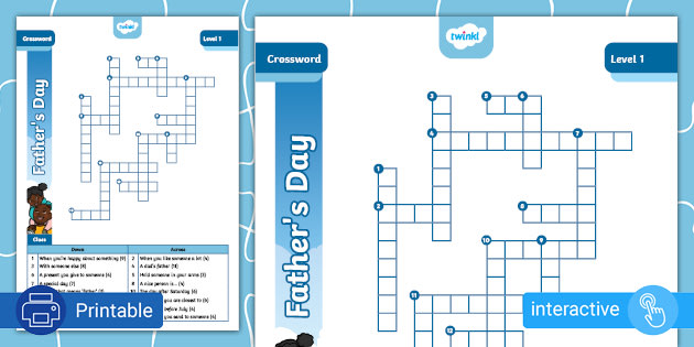 Father's Day Crossword - Level 1 - Twinkl - Kids Puzzles