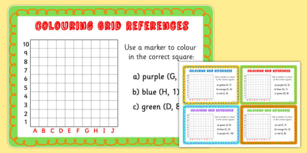 Colouring Grid References Maths Challenge Cards - colour, coordinates