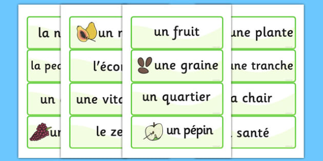 Fruit and Vegetable Nouns Word Cards French (teacher made)