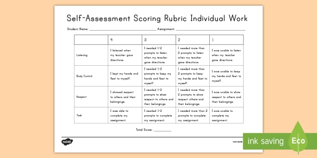Individual Work Self-Assessment Sheet - self, assessment