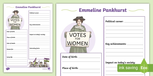 * NEW * Emmeline Pankhurst Fact File Template, Emmeline Pankhurst