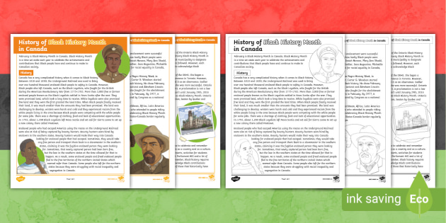 FREE! - The History of Black History Month in Canada Fact File