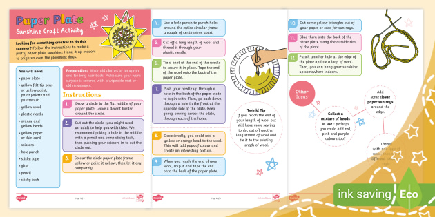 Paper Plate Sunshine Craft Activity (Ages 5 - 7)