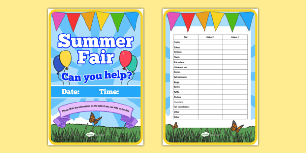 Care Home Summer Fair Helpers Needed Poster (teacher made)
