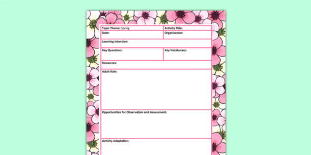 Spring Themed Adult Led Focus Planning Template