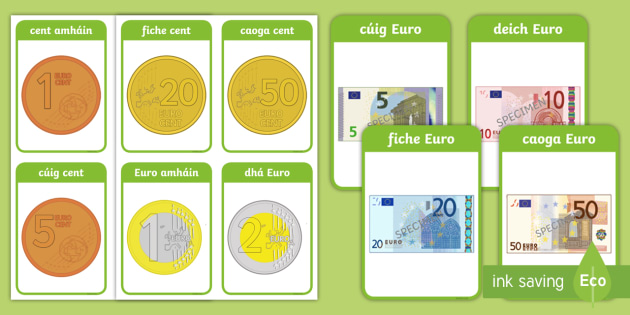 Airgead Flashcards | Teach Counting Money in Irish