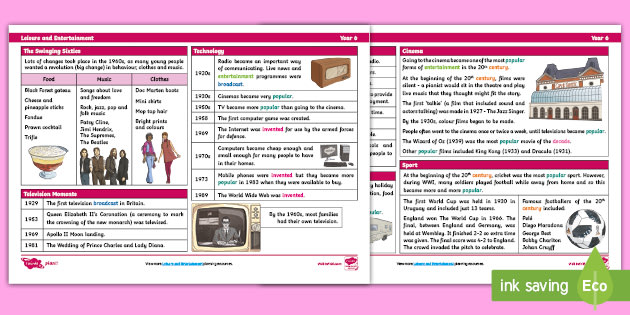 History Knowledge Organiser: Leisure and Entertainment UKS2