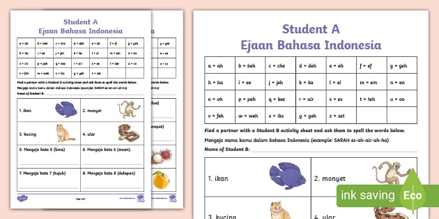 Indonesian Alphabet Information Gap Activity - Spelling