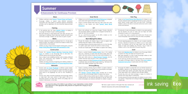 EYFS Summer Continuous Provision Planning Ideas Ages 2 4 