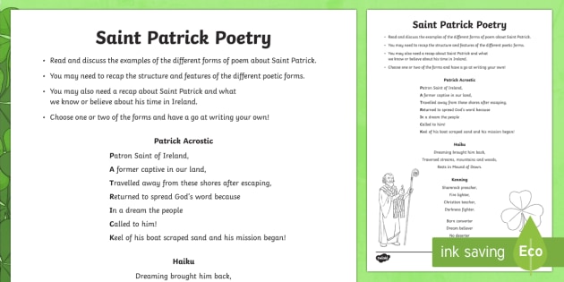 St. Patrick Poetry Worksheet / Worksheet (teacher made)