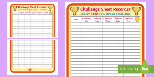 FREE! - 👉 Challenge Sheet Recorder (teacher made)