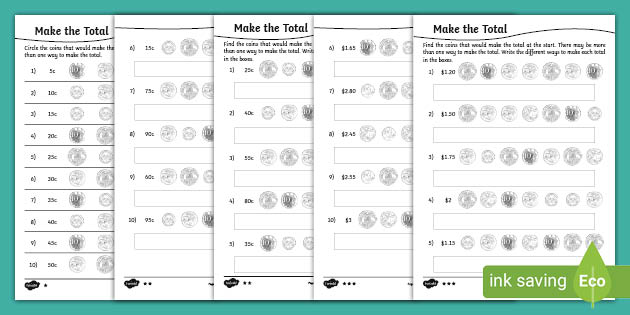 Make The Total | Counting Coins Printable Worksheet | Twinkl