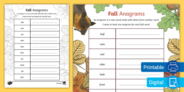 Fall Anagrams Activity - Worksheet (teacher made)