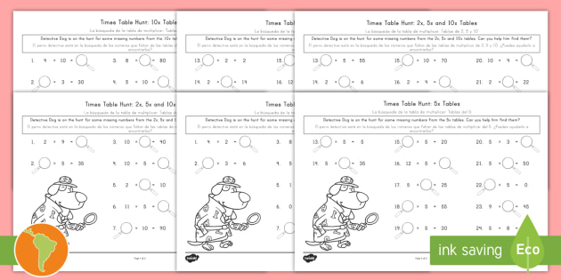 Times Tables Missing Numbers Worksheet / Worksheet English/Spanish