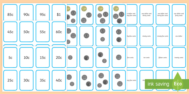 Australian Coins To $2 Matching Cards (teacher made)