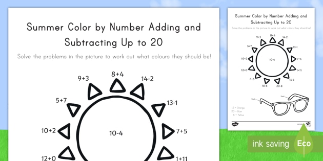 Summer Color by Number Worksheet / Activity Sheet - worksheet