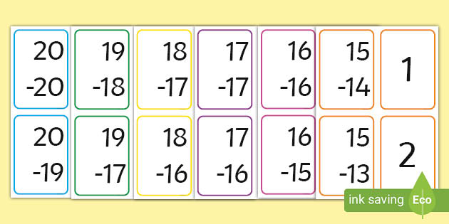 Basic Subtraction (0-20) Flash Cards (teacher made)