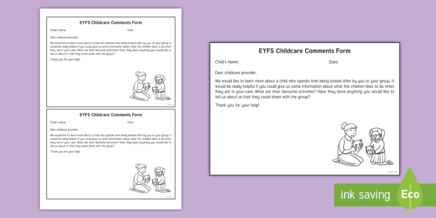 EYFS Childcare Comments Form