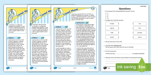 UKS2 Lionel Messi Differentiated Reading Comprehension