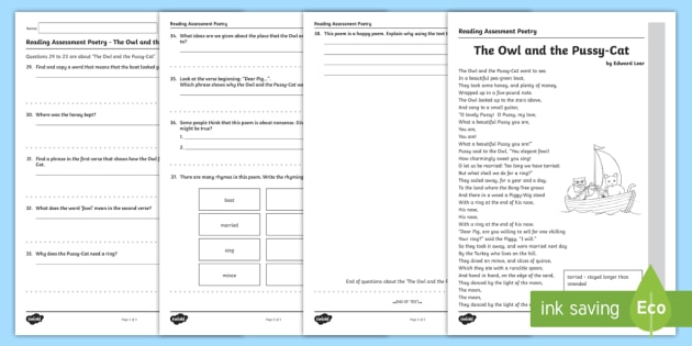 Year 3 Term 3 Poetry Reading Assessment (teacher made)
