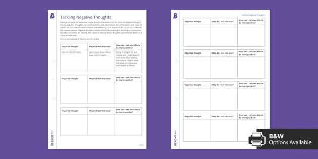 Tackling Negative Thoughts Worksheet | Beyond RSE