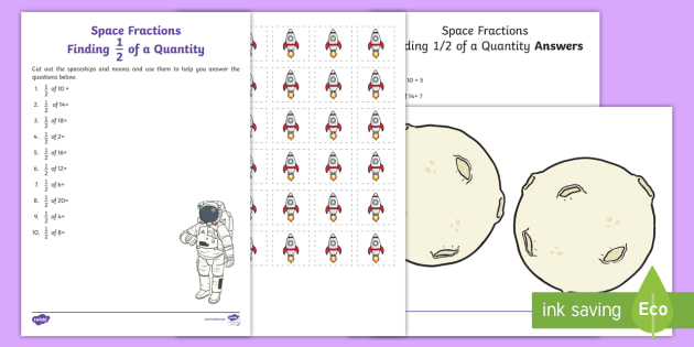 Space Fractions Finding Half of a Quantity Activity