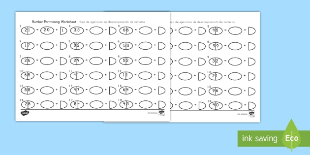 Tens and Ones Number Partitioning Worksheet - English/Spanish - Tens ...