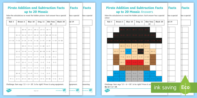* NEW * Pirates Addition and Subtraction Facts up to 20 Maths Mosaic ...