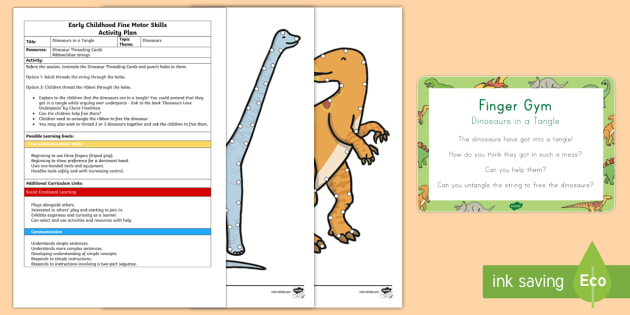 Early Childhood Fine Motor Skills Dinosaur Themed Activity